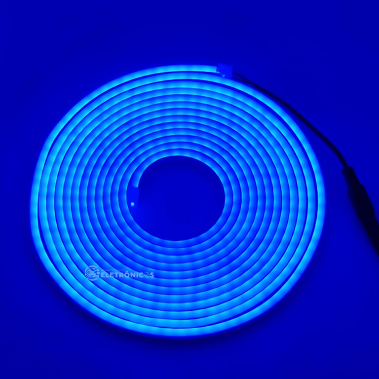 Fita Neon Iluminação 5 Metros Efeito Florescente Azul LED 2835 Com Fonte 12V 3A DY124 DY105 ...