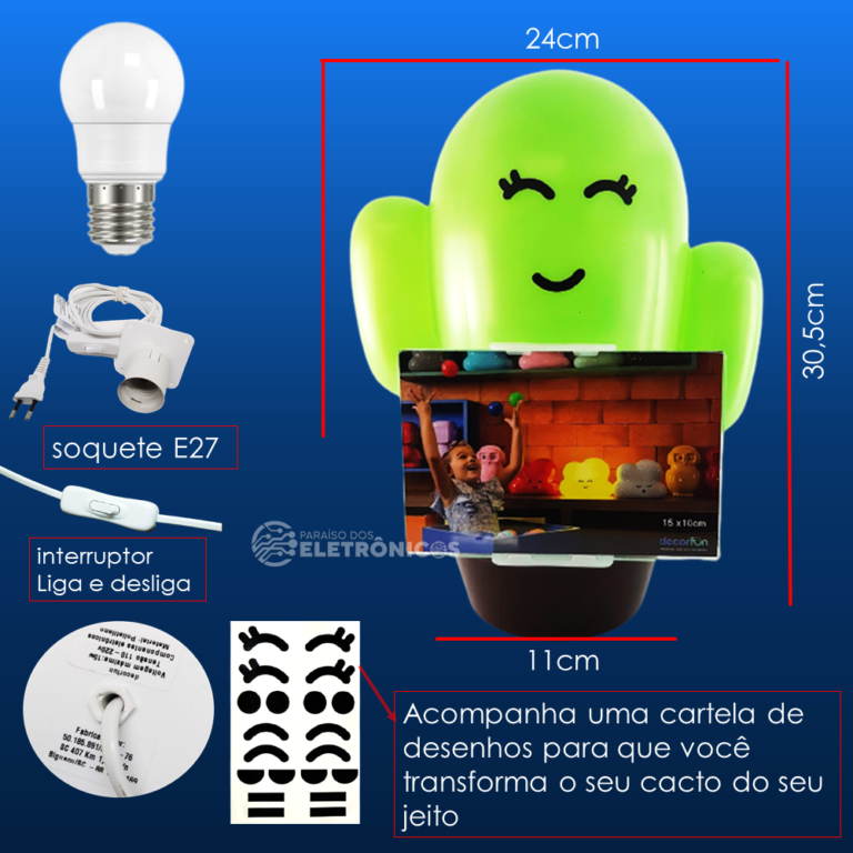 Luminária Cactos Vaso Porta Retrato Para Decorar e Iluminar Lâmpada Cor ...