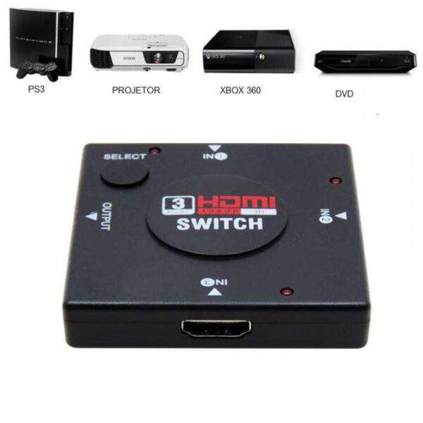 Mini Hub Switch Chaveador Divisor De Hdmi 3×1 3 Portas 3 Entradas 1 ...