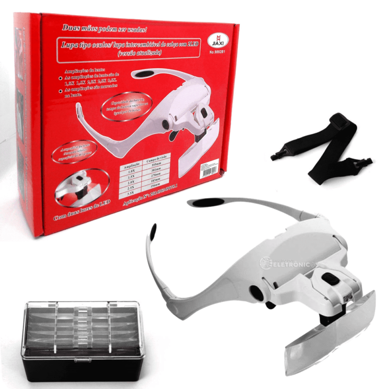 Óculos Com Lupa de Cabeça Profissional 5 Lentes e Luz LED – 9892B1 ...