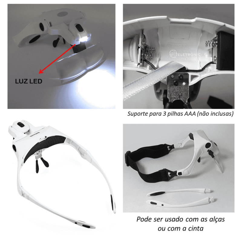 Óculos Com Lupa de Cabeça Profissional 5 Lentes e Luz LED – 9892B1 ...