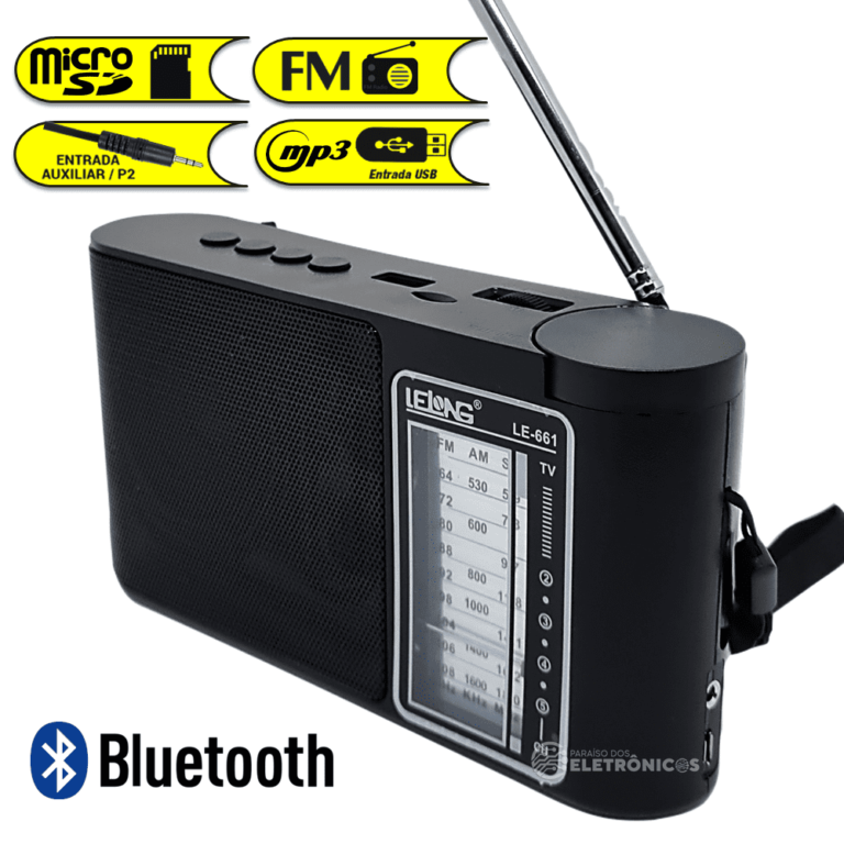 Rádio Portátil 3 Faixas bluetooth, Entrada Pendrive Bateria ...