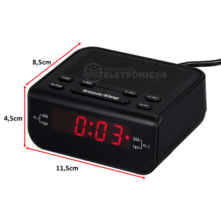 Rádio Relógio Digital Despertador AM/FM De Mesa Com Alarme Display LED ...