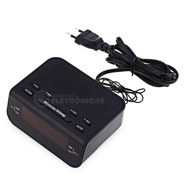 Rádio Relógio Digital Despertador AM/FM De Mesa Com Alarme Display LED ...