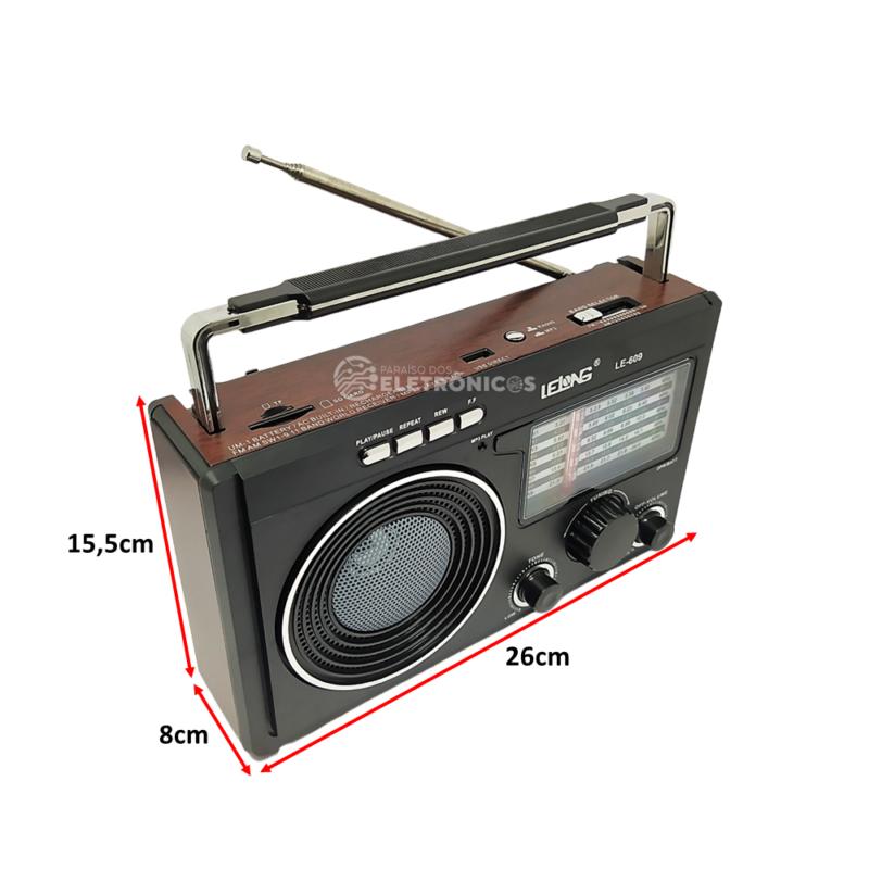 Rádio Retro Recarregável AM FM SD USB MP3 Bivolt Bluetooth LE609 ...