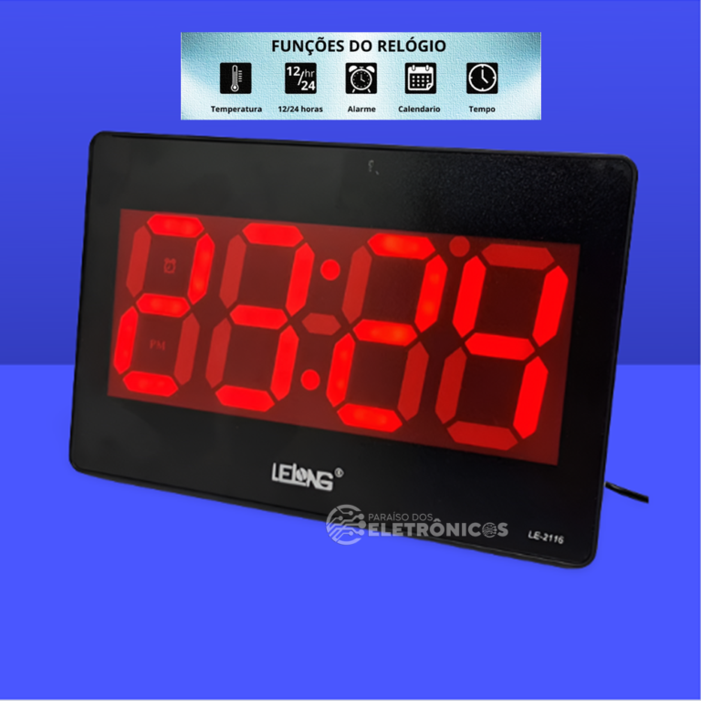 Relógio Digital Parede Mesa Alarme Calendário Termômetro LE2116 ...