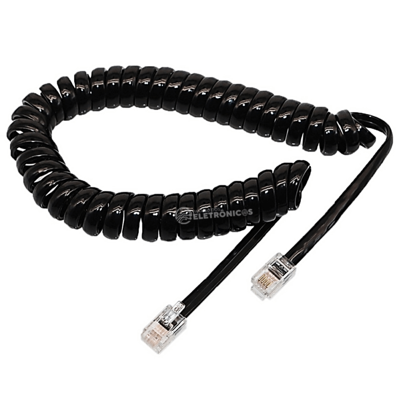 Cabo Espiral Telefone Conector Rj11 Preto 2 Metros Alta Qualidade ...