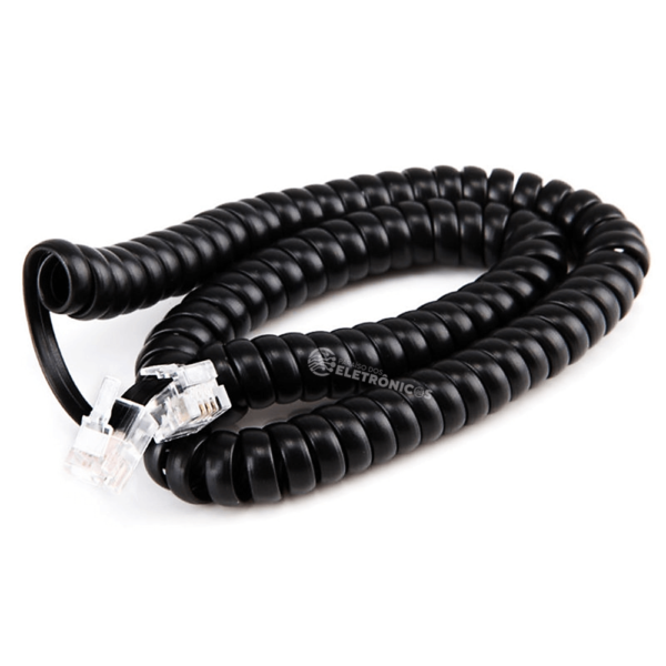 Cabo Espiral Telefone Conector Rj11 Preto 2 Metros Alta Qualidade ...