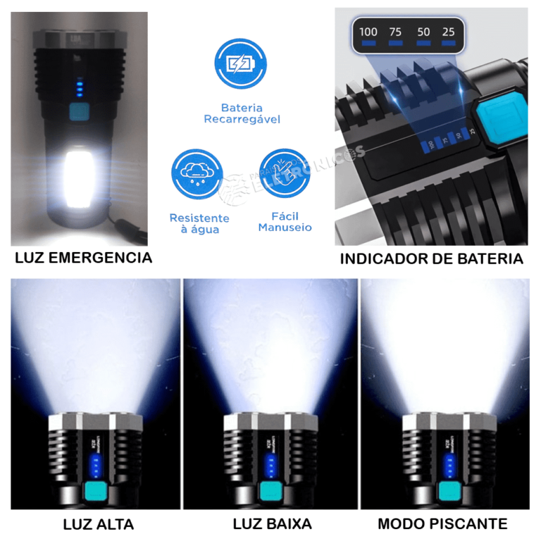 Lanterna Multifuncional 4 Leds Recarregável Função Strob 800 lumens ...