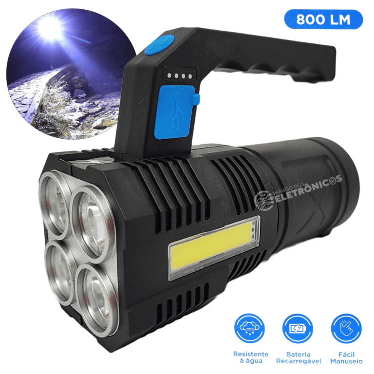Lanterna Multifuncional 4 Leds Recarregável Função Strob 800 lumens ...