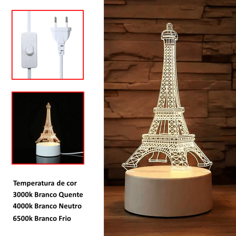 Luminária Torre Eiffel 3D LED 3 Cores Para Decoração EB61129 – Paraiso ...