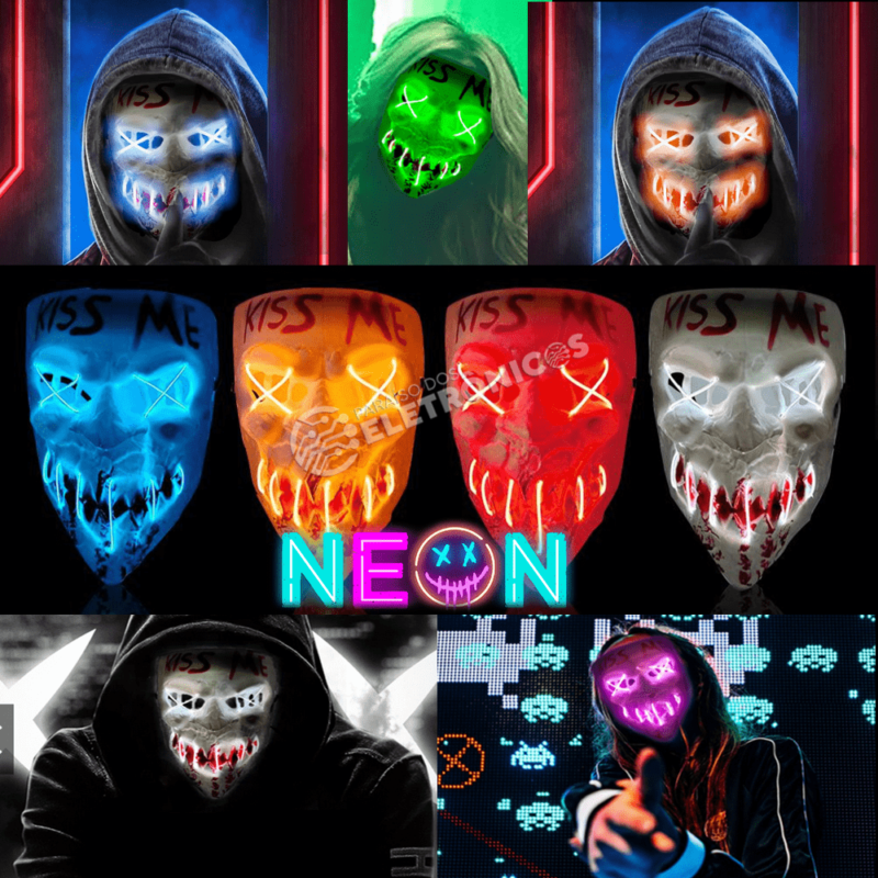 Mascara Led Neon Festa Balada Rave Halloween Cosplay – Branca XM21121 ...