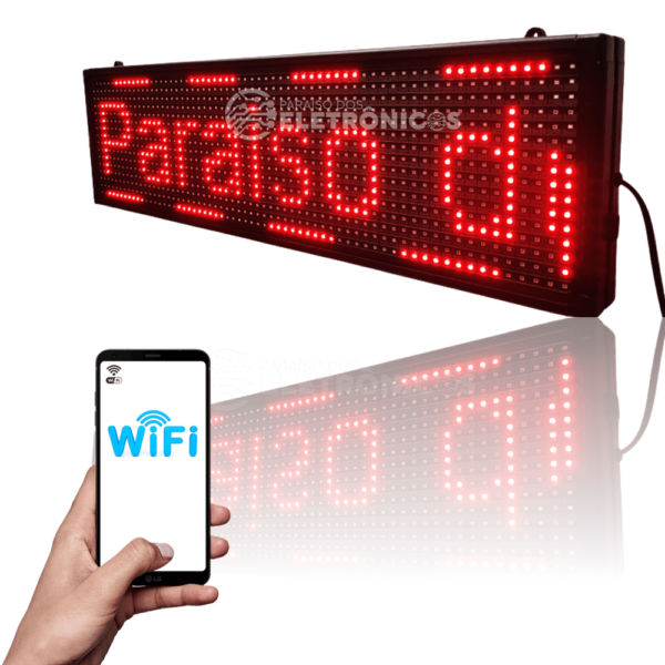 Painel De LED Letreiro Digital Luminoso Interno Wi-fi 68×20 Luz Cor ...